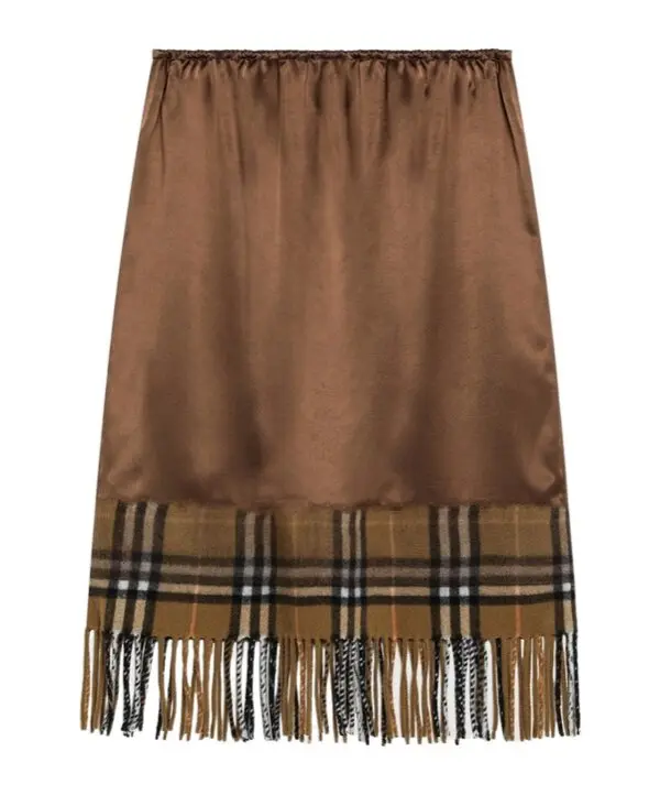 Burberry Checked Fringed Edge Skirt - Brown