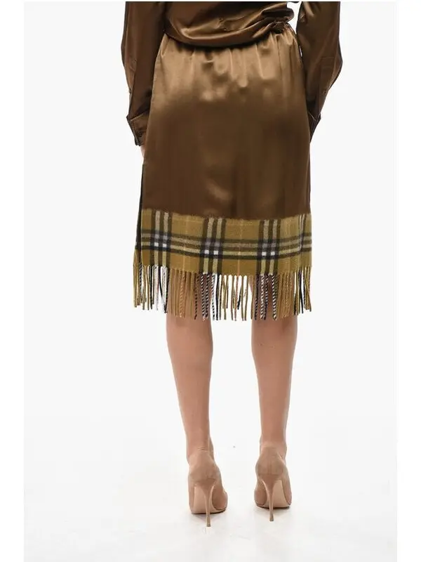 Burberry Checked Fringed Edge Skirt - Brown