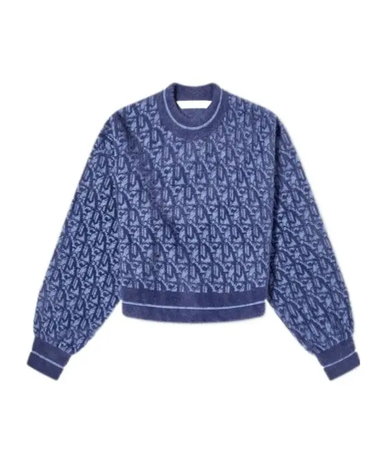 Palm Angels Interwoven Letter Jacquard Wool Sweater - Blue