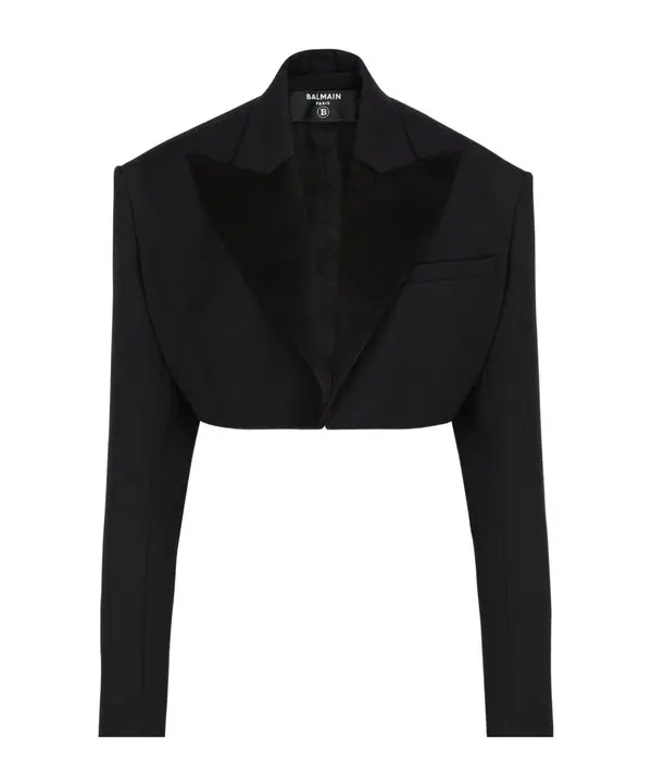 Balmain Cropped Grain De Poudre Jacket With Lion Head Buttons