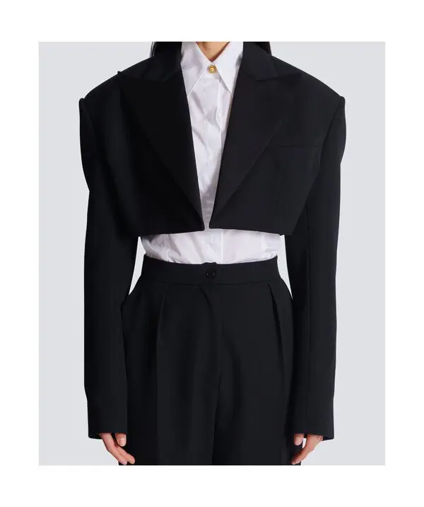 Balmain Cropped Grain De Poudre Jacket With Lion Head Buttons