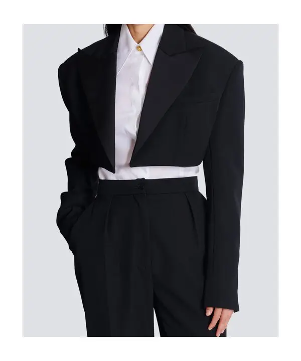 Balmain Cropped Grain De Poudre Jacket With Lion Head Buttons