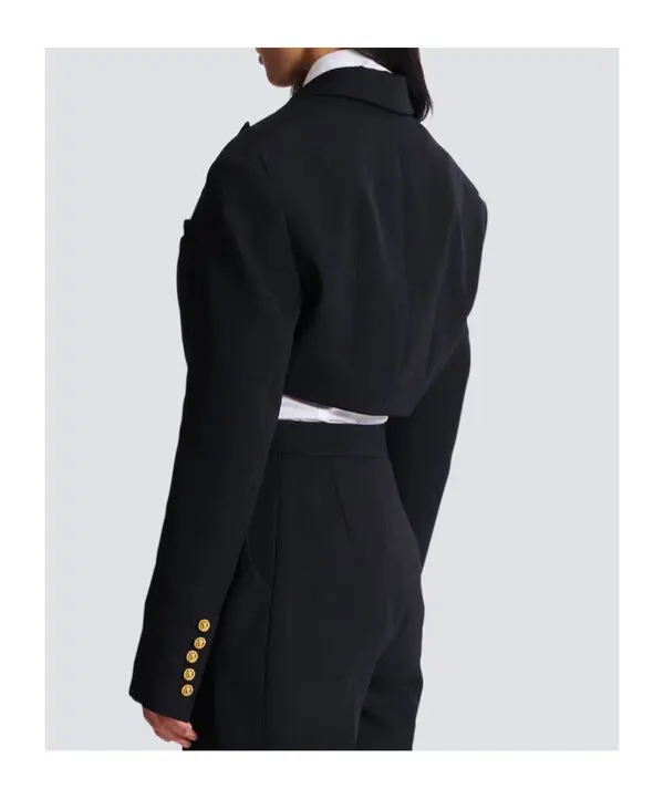 Balmain Cropped Grain De Poudre Jacket With Lion Head Buttons