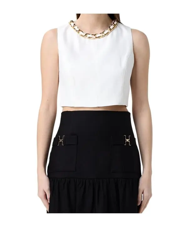 Elisabetta Franchi Cropped Sleeveless Top With Chain Detail - Black