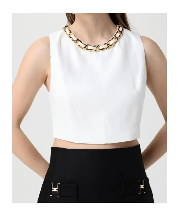 Elisabetta Franchi Cropped Sleeveless Top With Chain Detail - Black