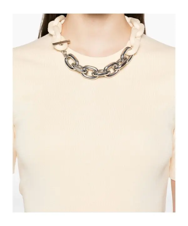 Rabanne Chain Detail Crewneck Top - Cream
