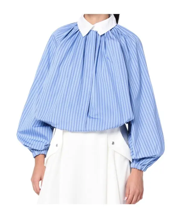 PATOU Striped Balloon Sleeve Shirt - Light Blue