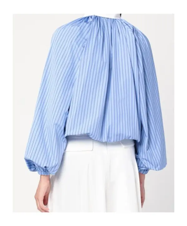 PATOU Striped Balloon Sleeve Shirt - Light Blue