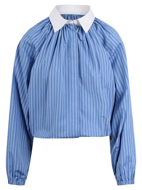 PATOU Striped Balloon Sleeve Shirt - Light Blue