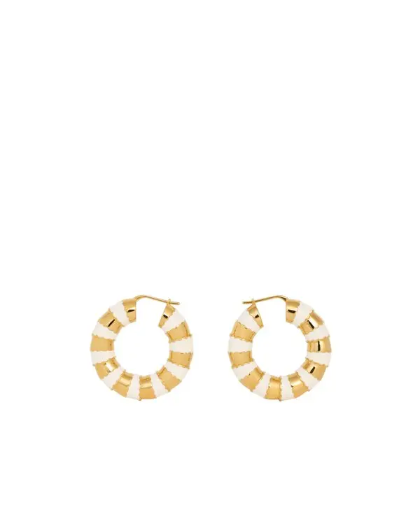 Celine Frosted Hoops In Enamel And Brass With Gold Finish - Gold/white