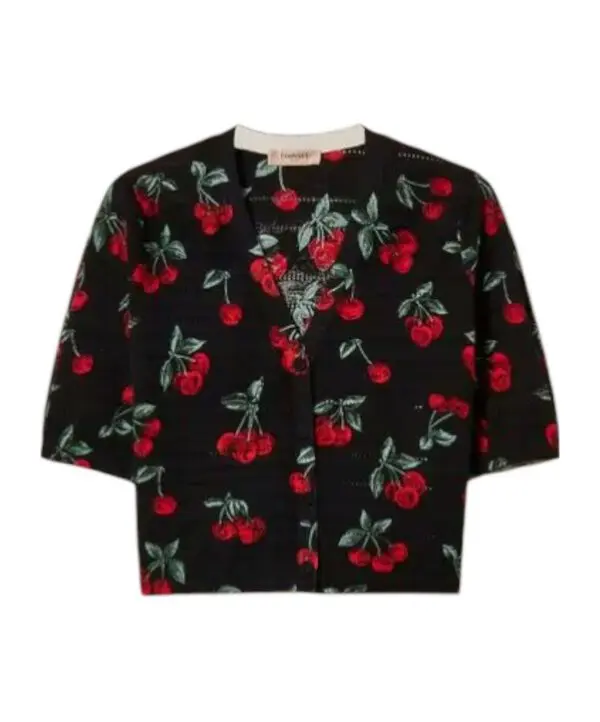 TWINSET Cherry Print Short Sleeve Cardigan - Black