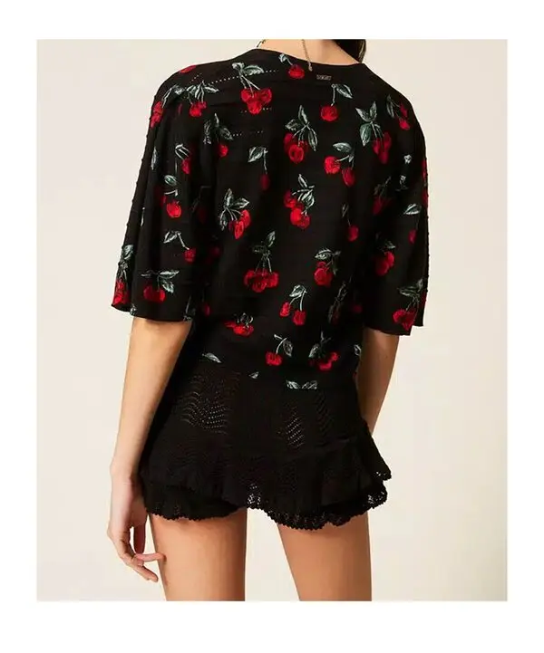 TWINSET Cherry Print Short Sleeve Cardigan