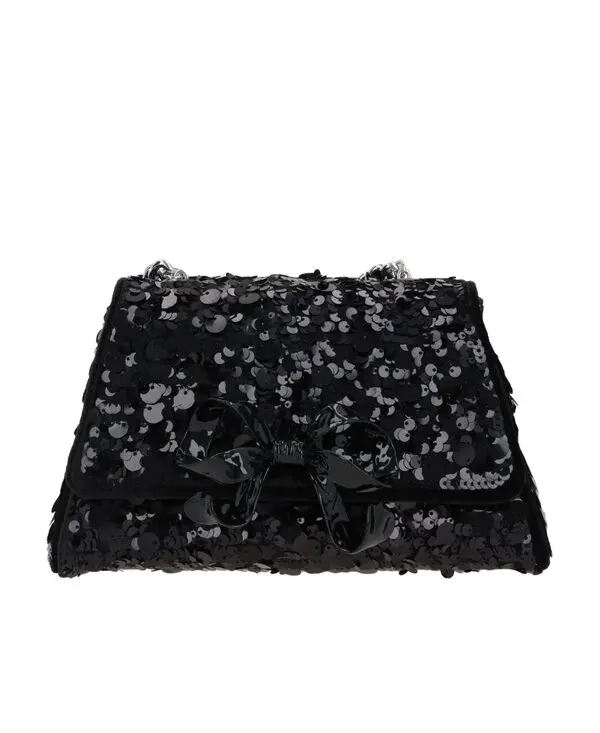 SELF-PORTRAIT Embellished Bow Shoulder Bag - Black