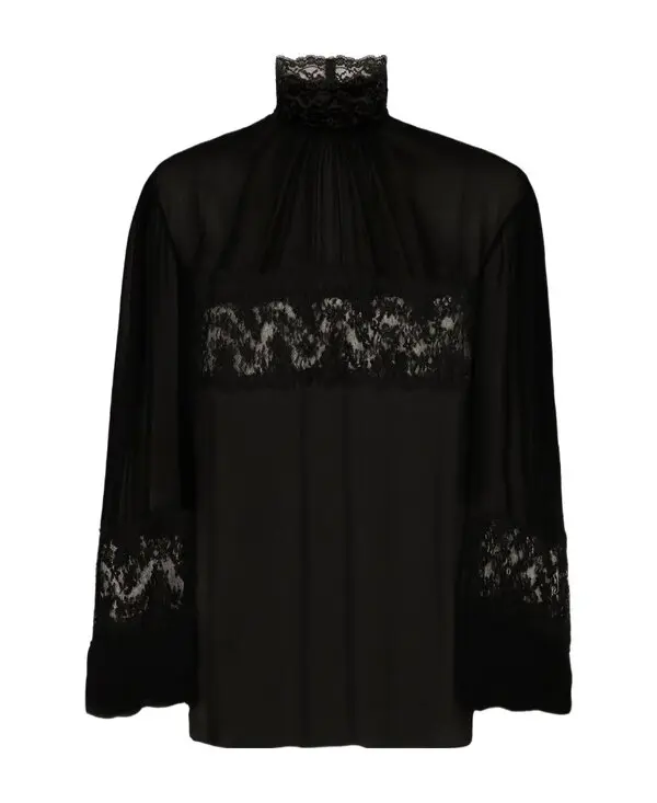 Dolce & Gabbana Lace Embellished Ruched High Neck Blouse