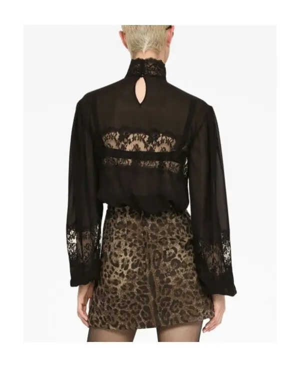 Dolce & Gabbana Lace Embellished Ruched High Neck Blouse