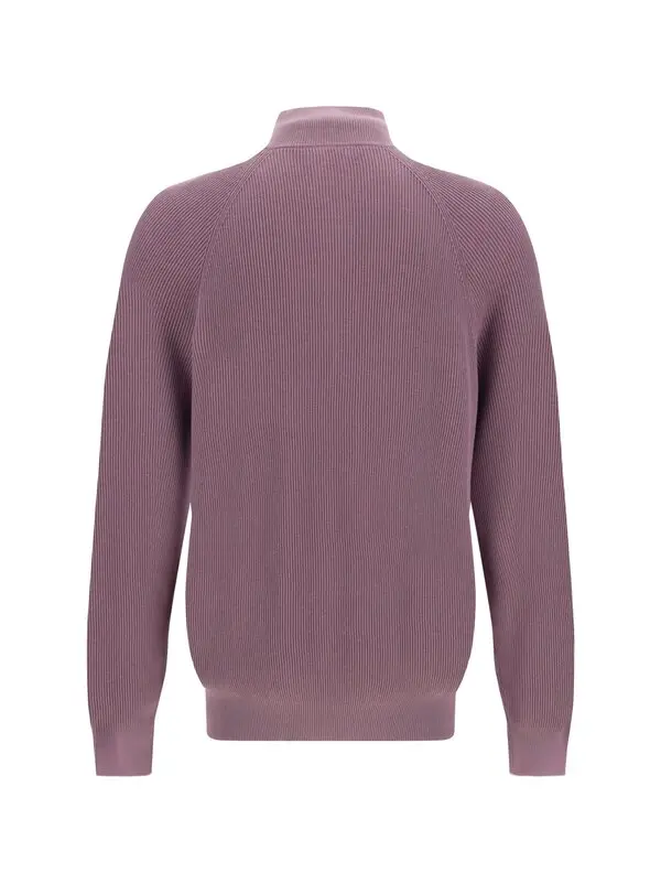 Brunello Cucinelli High Neck Knitted Jumper With Half-zippered Front - Gray