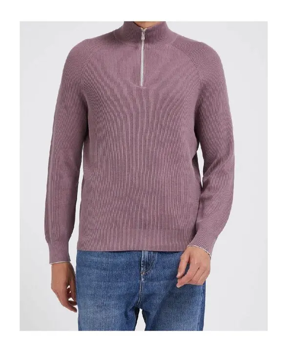 Brunello Cucinelli High Neck Knitted Jumper With Half-zippered Front - Gray