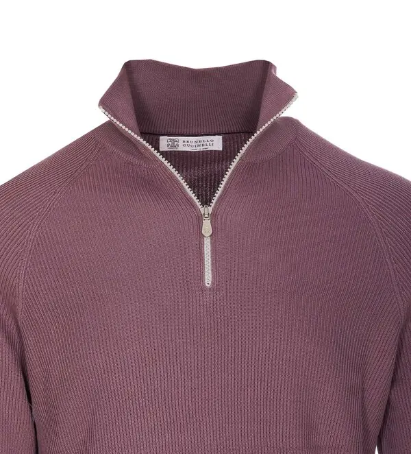 Brunello Cucinelli High Neck Knitted Jumper With Half-zippered Front - Gray