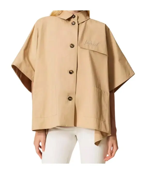TWINSET Short Sleeve Cape With Embroidered Detail - Nude