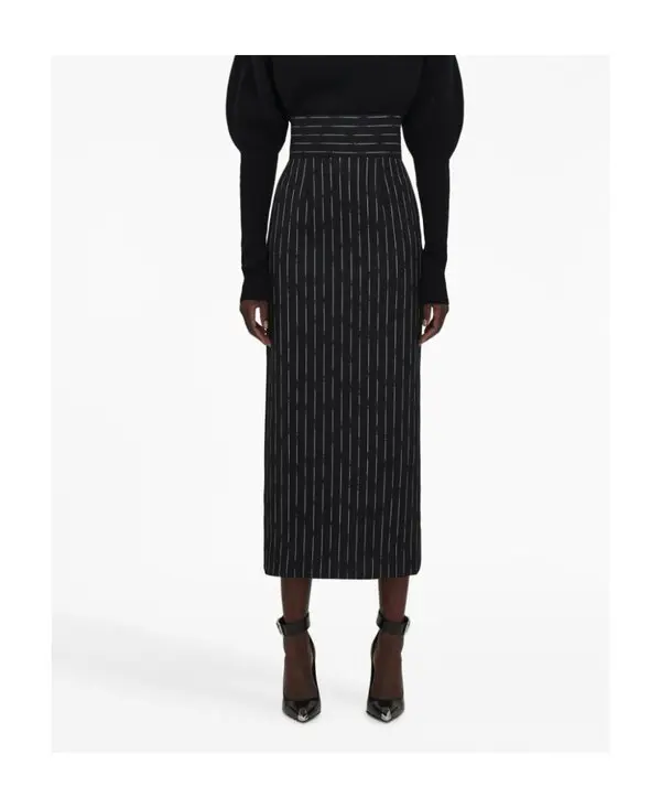 Alexander McQueen Striped High-waist Midi Skirt