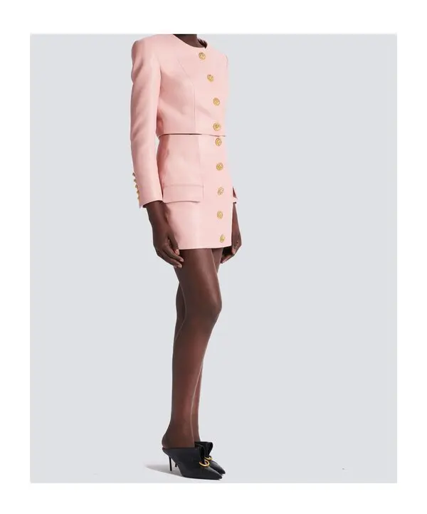 Balmain Buttoned Mini Leather Skirt - Pink