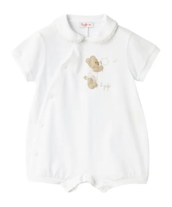 IL GUFO Cotton Romper With Bear Applique - White