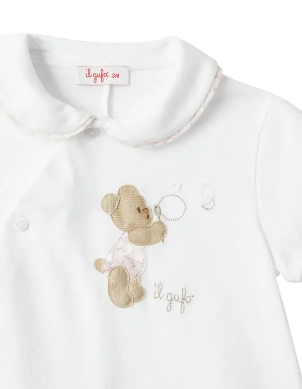 IL GUFO Cotton Romper With Bear Applique