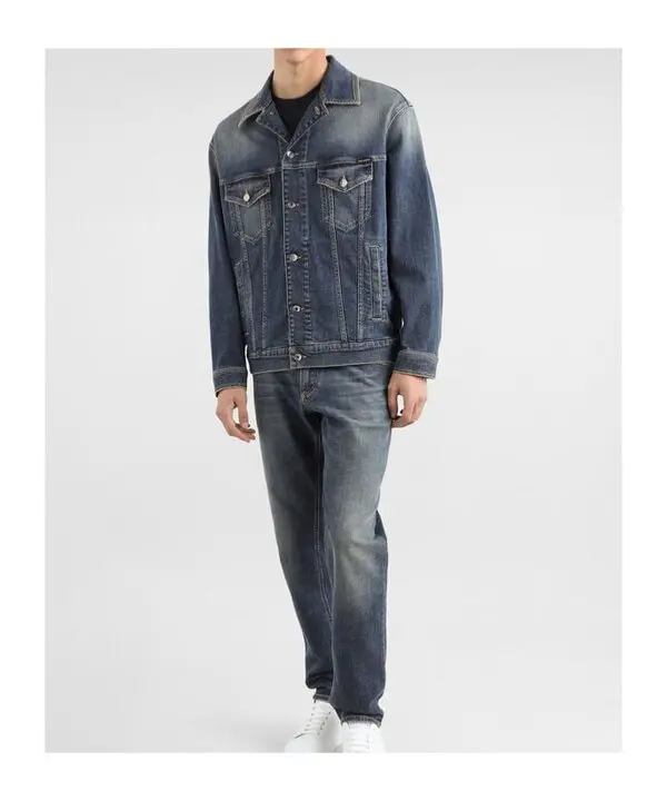 Dolce & Gabbana Long Sleeve Collared Denim Jacket - Gray