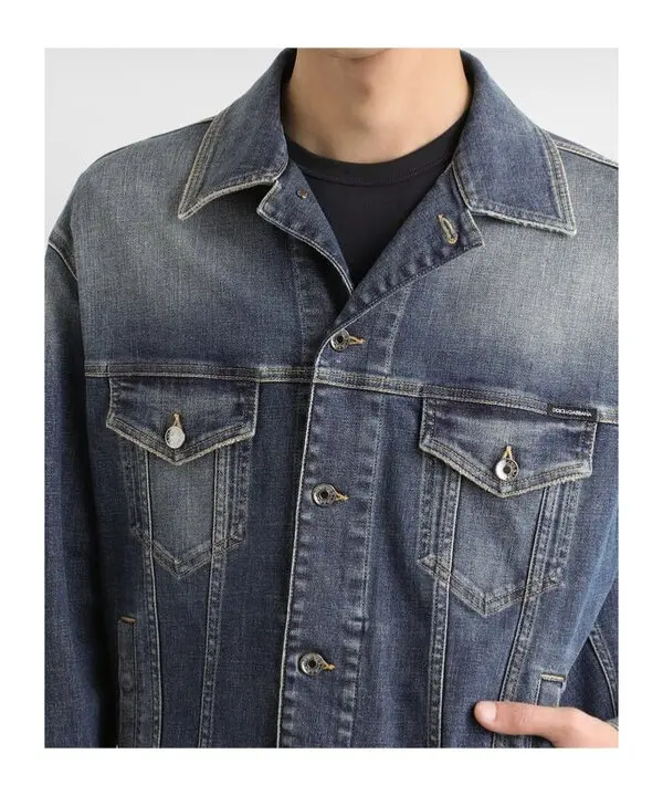 Dolce & Gabbana Long Sleeve Collared Denim Jacket - Gray
