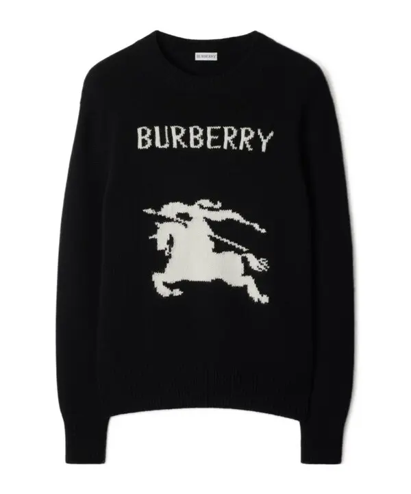 Burberry Crewneck Jumper With Intarsia Knit - Black