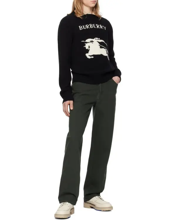 Burberry Crewneck Jumper With Intarsia Knit - Black