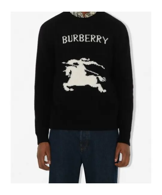 Burberry Crewneck Jumper With Intarsia Knit - Black