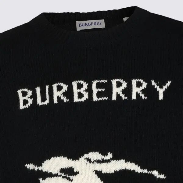 Burberry Crewneck Jumper With Intarsia Knit - Black