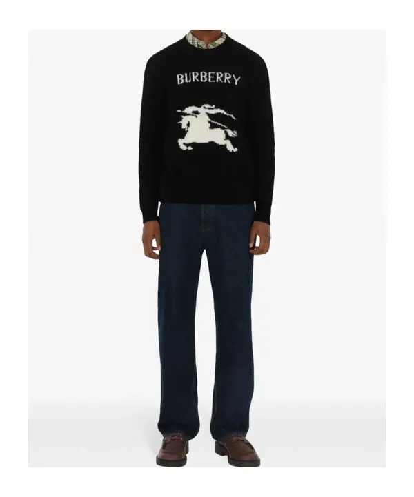 Burberry Crewneck Jumper With Intarsia Knit - Black