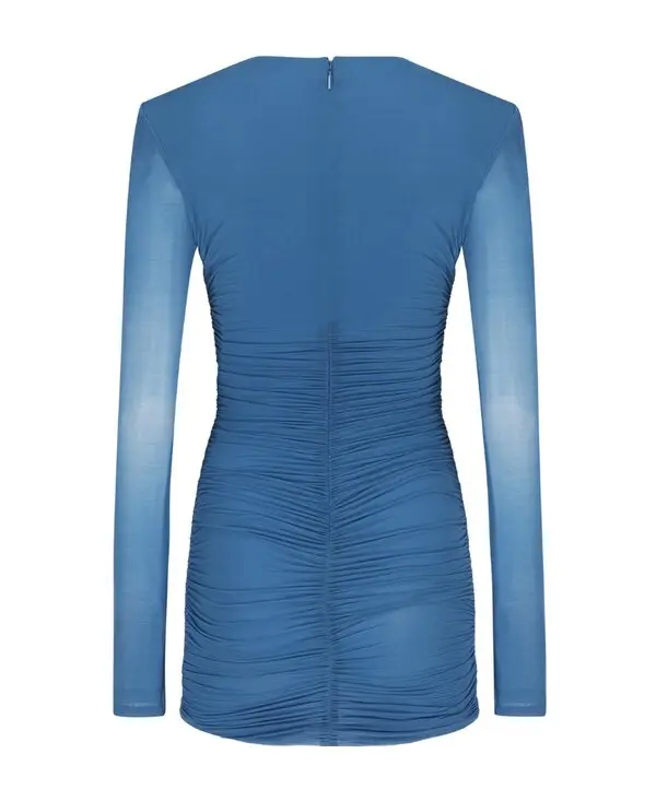 Saint Laurent Draped V-neck Long-sleeved Dress - Blue
