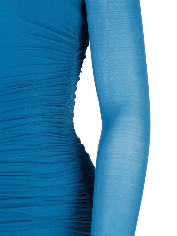 Saint Laurent Draped V-neck Long-sleeved Dress - Blue