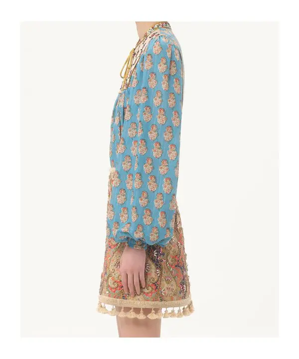 Valentino Garavani Embroidered V-neck Puff-sleeved Blouse