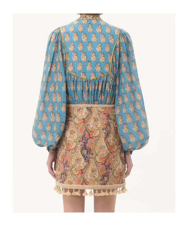 Valentino Garavani Embroidered V-neck Puff-sleeved Blouse
