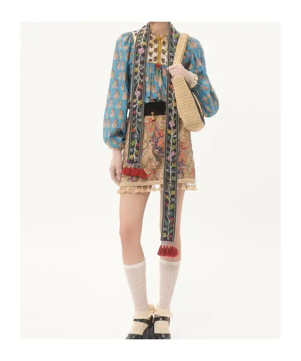 Valentino Garavani Embroidered V-neck Puff-sleeved Blouse