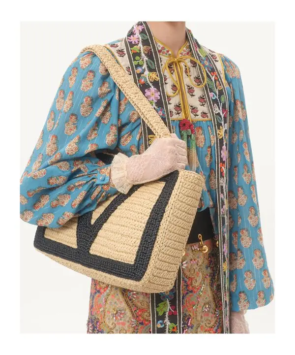Valentino Garavani Embroidered V-neck Puff-sleeved Blouse