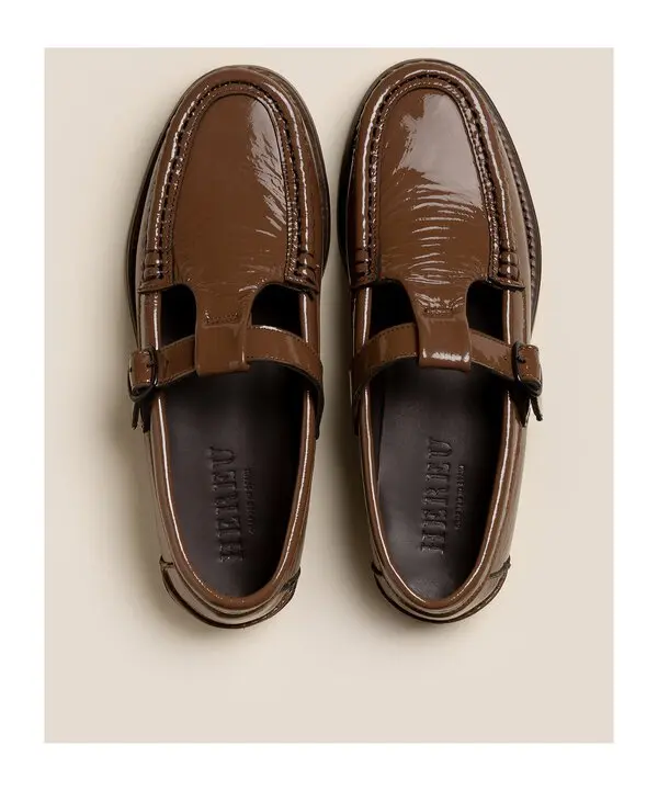Hereu Patent Leather Loafers With Adjustable Buckle - Cocoa