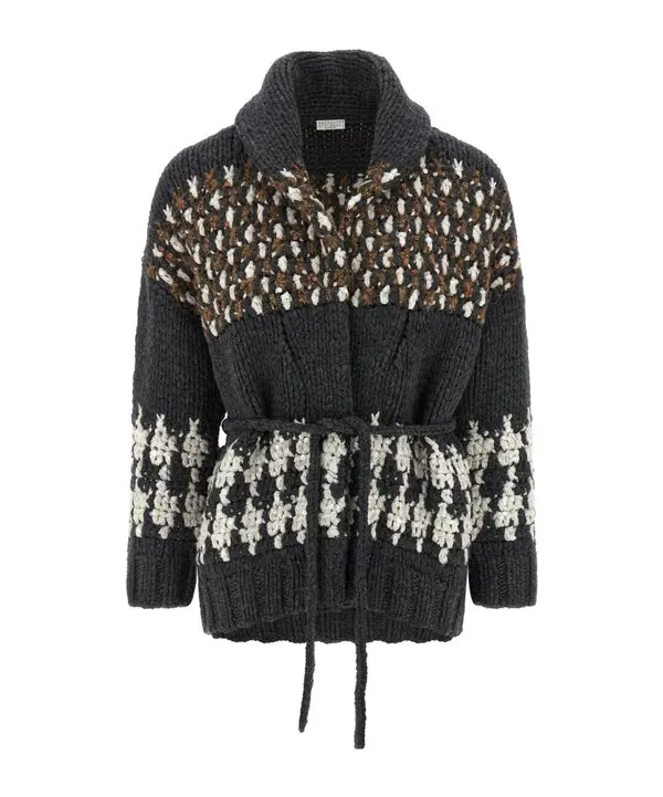 Brunello Cucinelli Ribbed Knit Belted Cardigan