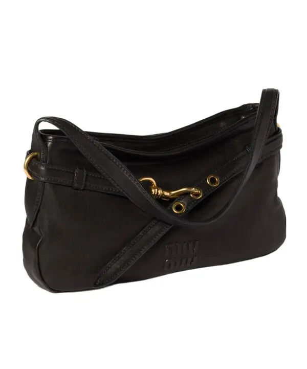 Miu Miu Nappa Leather Bag With Vintage Gold Hardware - Black