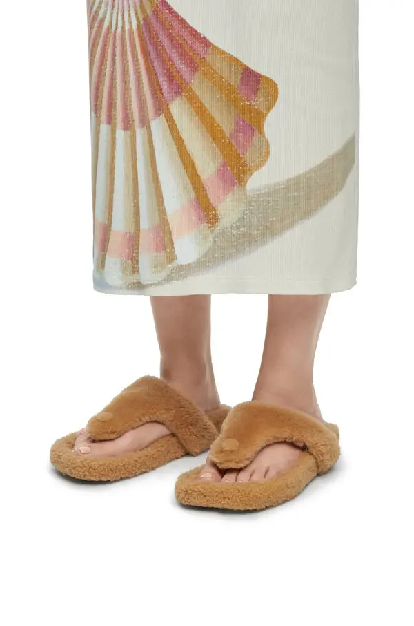 Loewe Shearling Ease Toe Post Sandals - Brown