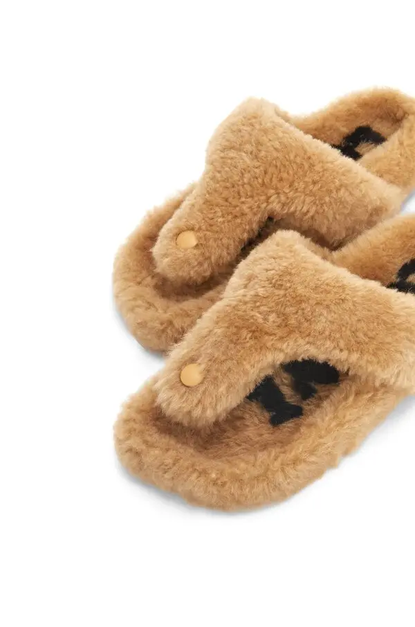 Loewe Shearling Ease Toe Post Sandals - Brown