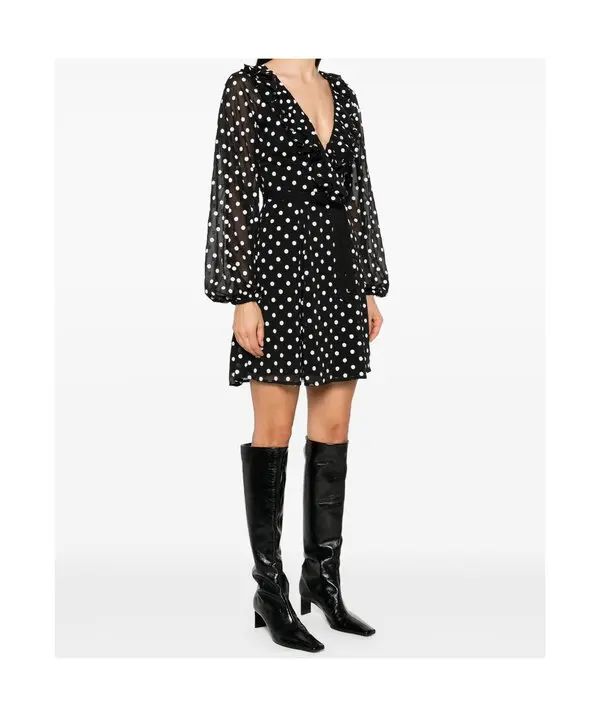 ROTATE BY BIRGER CHRISTENSEN Polka Dot V-neck Long Sleeve Dress