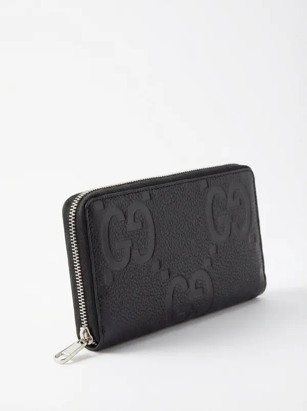 Gucci Jumbo Gg Zip Around Wallet - Black