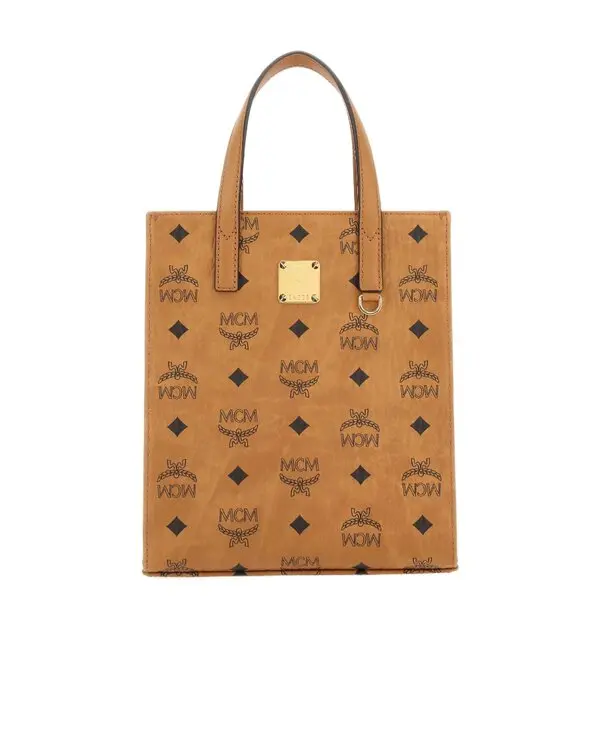 Mcm Logo Print Mini Tote Bag - Brown