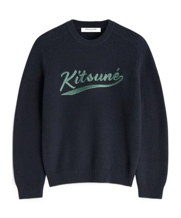 Maison Kitsuné Maison Kitsun Logo Embroidered Knit Jumper - Slate Gray