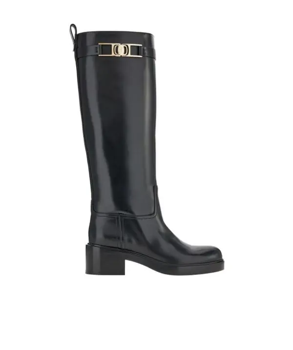 FERRAGAMO Gancini Knee Boots - Black